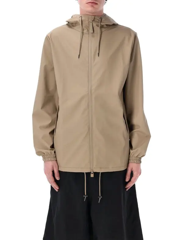 Rains Sporty Rain Jacket With Hood And Two-way Zip Closure In Size - Beige