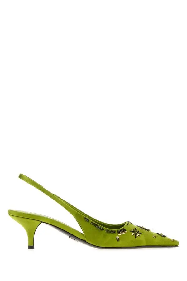 Prada Satin Pumps With 5.5 Cm Heel - Green