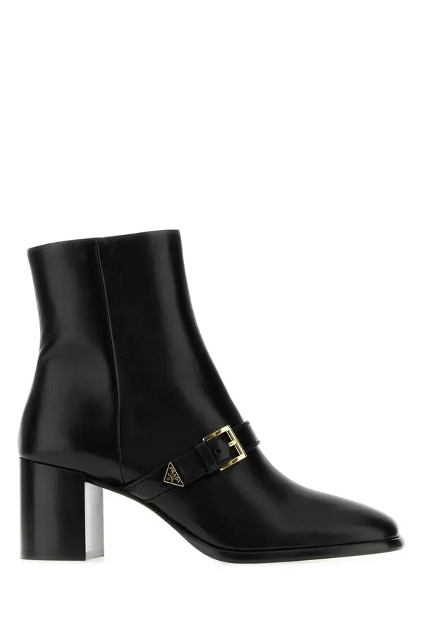 Prada Leather Ankle Boots With Sculpted 7 M Heel - Black
