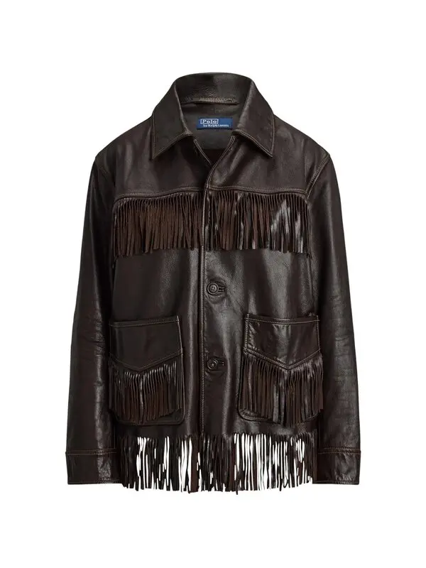 Ralph Lauren 100% Calfskin Leather Fringed Jacket - Brown