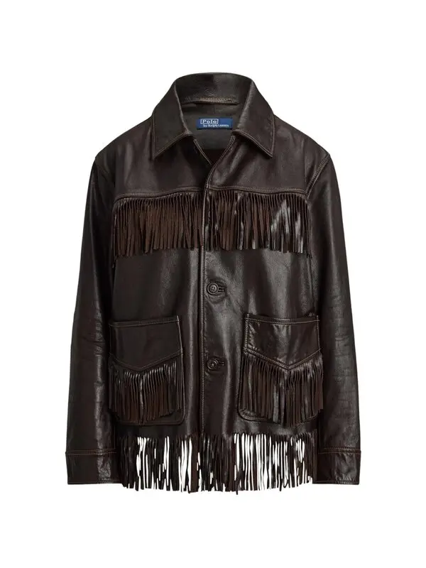 Ralph Lauren 100% Calfskin Leather Fringed Jacket - Brown
