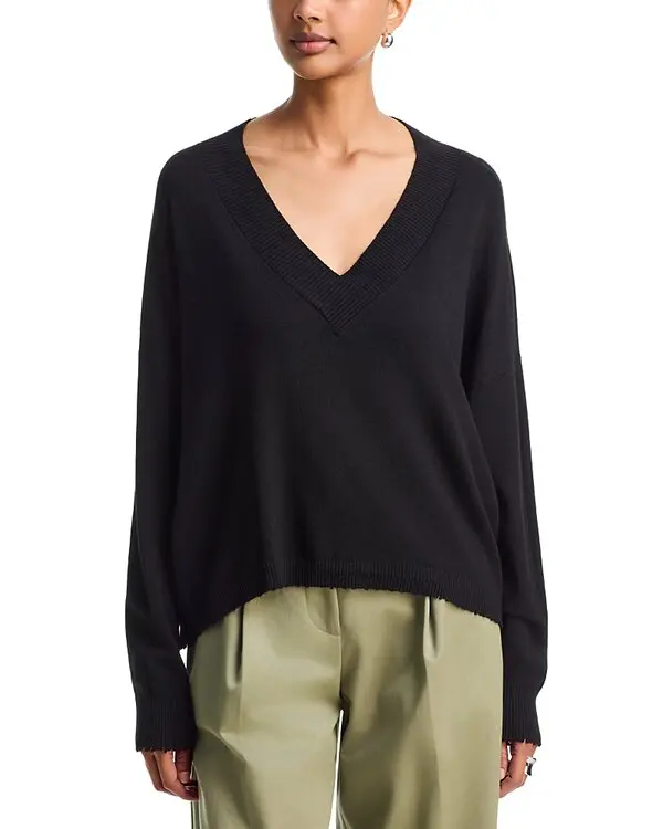 SIX FIFTY Geneva V Neck Dropped Shoulder Sweater - Black