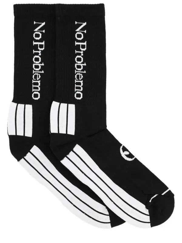 NO PROBLEMO Ribbed Crew Socks With Logo Detail - Black