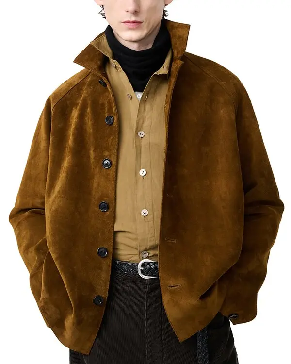 Studio Nicholson Suede Leather Button Overshirt - Mustard