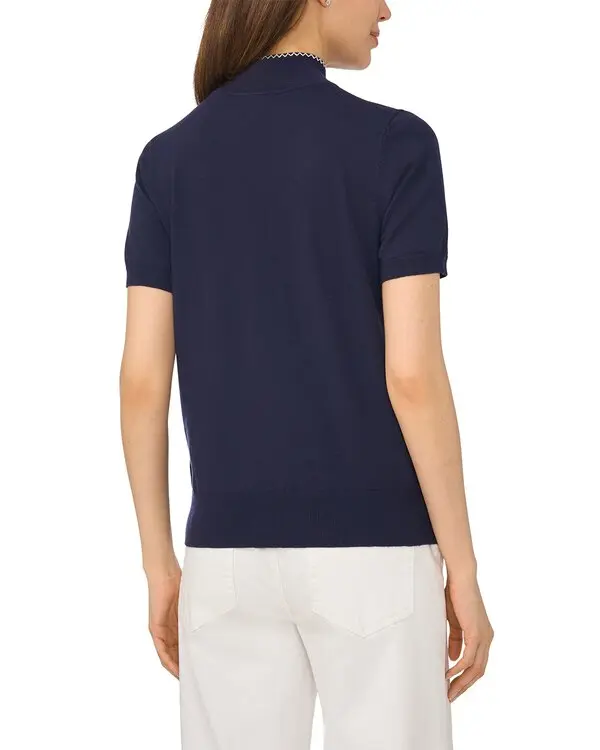 CECE DUPRAZ Tie Neck Short Sleeve Sweater - Classic Navy