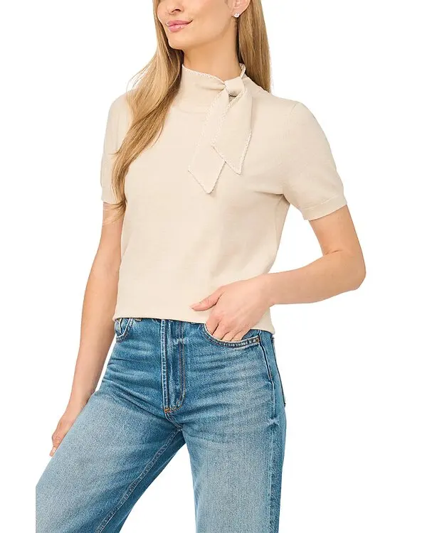 CECE DUPRAZ Tie Neck Short Sleeve Sweater - Malted