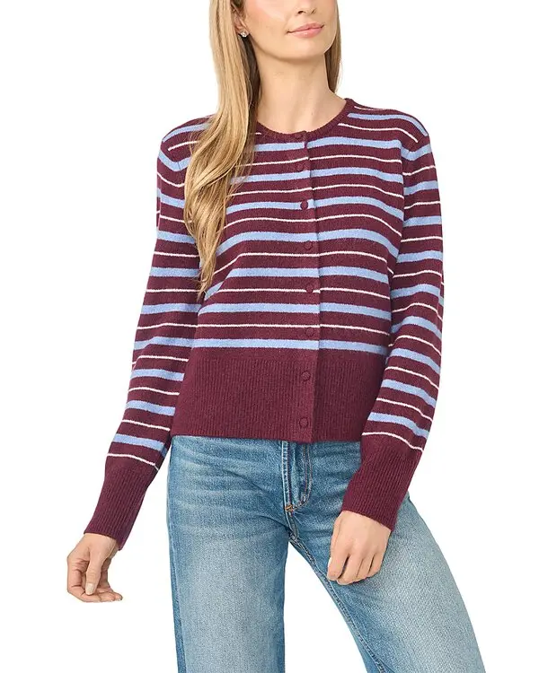 CECE DUPRAZ Striped Crewneck Cardigan - Fig