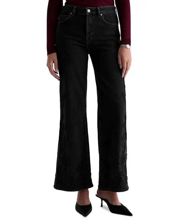 Ag Saige Embroidered High Rise Wide Leg Jeans - Bebop
