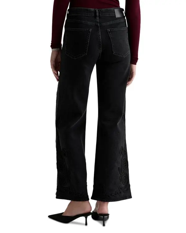 Ag Saige Embroidered High Rise Wide Leg Jeans