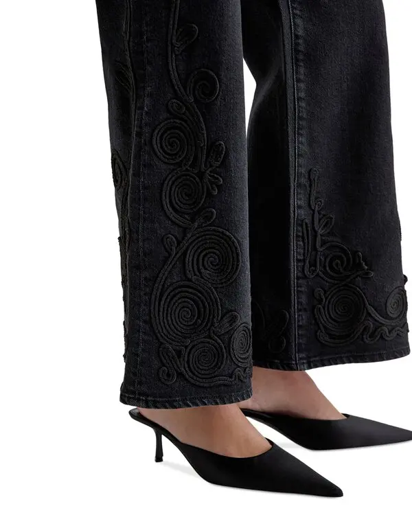 Ag Saige Embroidered High Rise Wide Leg Jeans