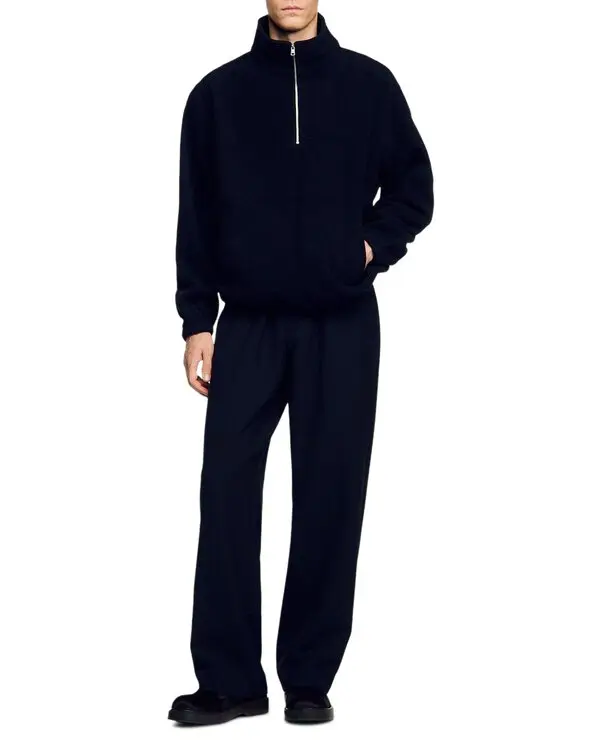 Sandro Stand Collar Half Zip Fleece Sweatshirt - Black