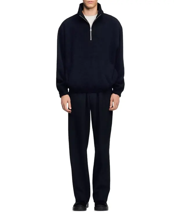 Sandro Stand Collar Half Zip Fleece Sweatshirt - Black