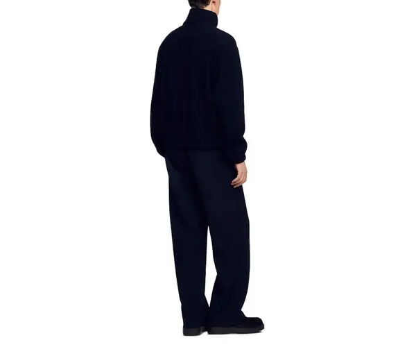 Sandro Stand Collar Half Zip Fleece Sweatshirt - Black
