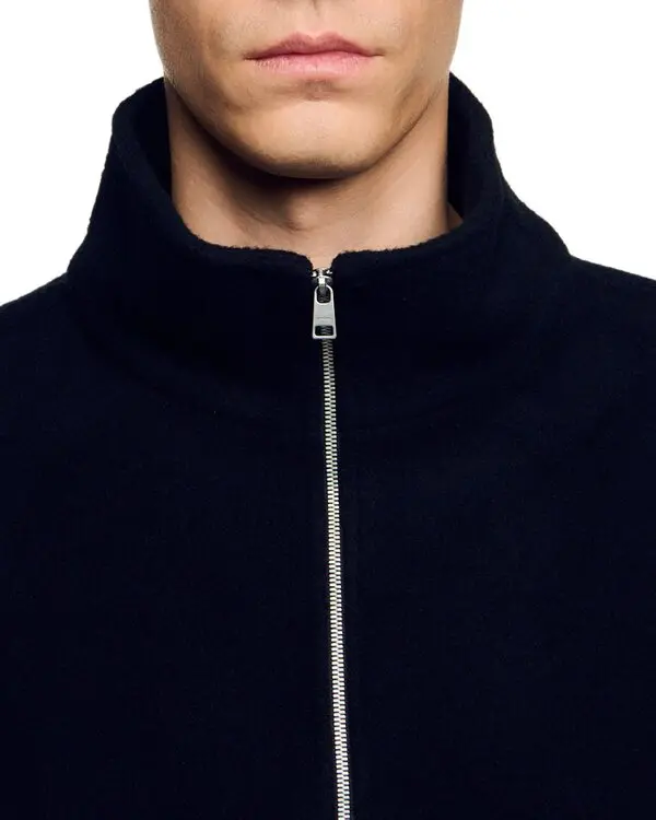 Sandro Stand Collar Half Zip Fleece Sweatshirt - Black