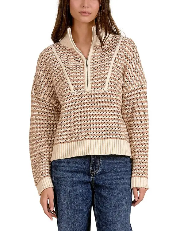 Elan Mock Neck Cropped Drop Shoulder Sweater - Natural