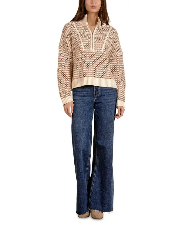 Elan Mock Neck Cropped Drop Shoulder Sweater - Natural