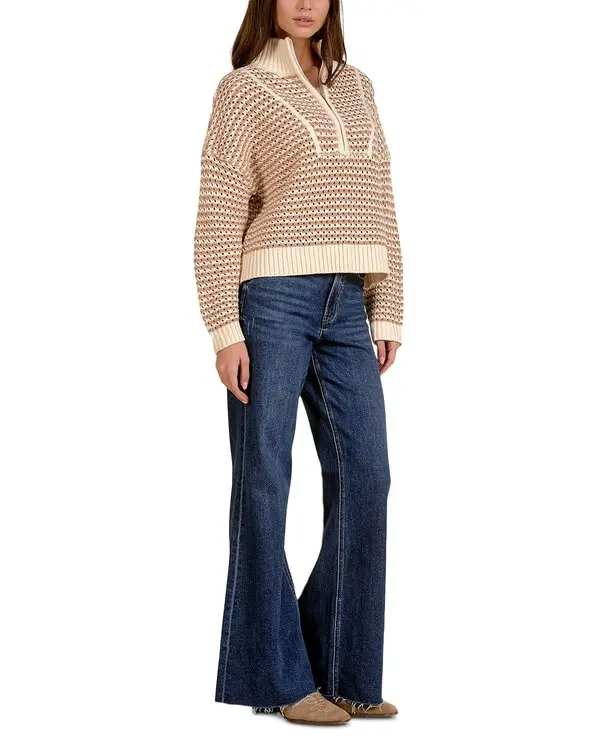 Elan Mock Neck Cropped Drop Shoulder Sweater - Natural
