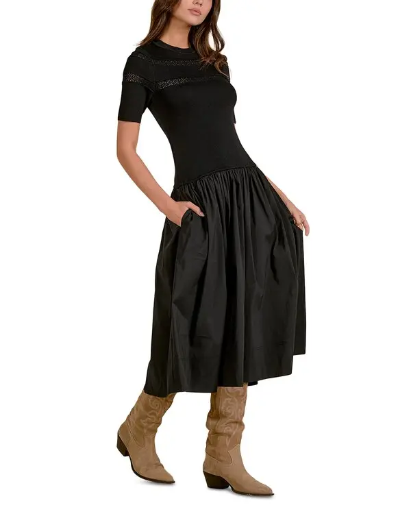 Elan Mock Neck Sleeveless Mixed Media Dress
