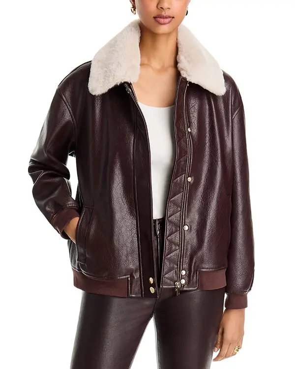 Generation Love Allison Faux Fur Faux Leather Bomber Jacket - Espresso/cream