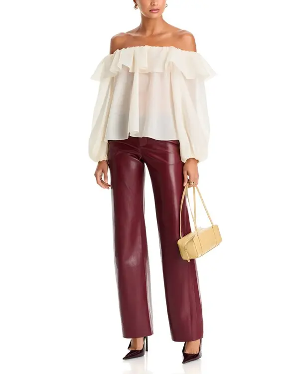 Alice + Olivia Alexander Mid Rise Faux Leather Trousers