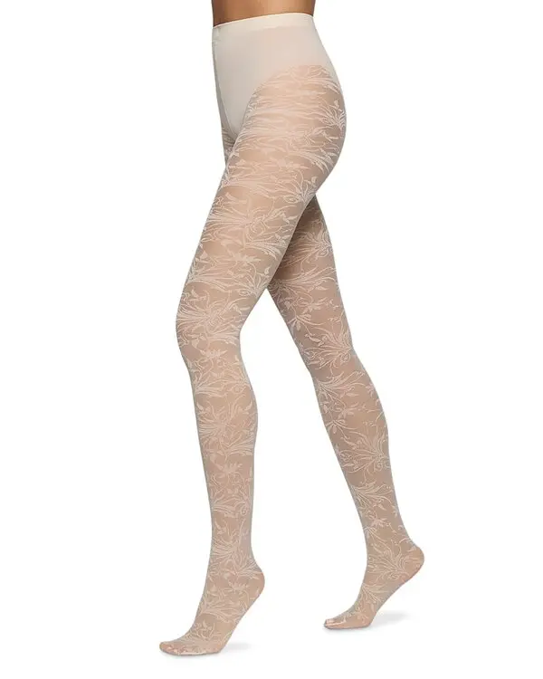 Hue Floral Brocade Sheer Tights - Ivory