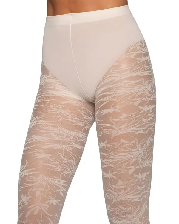 Hue Floral Brocade Sheer Tights - Ivory
