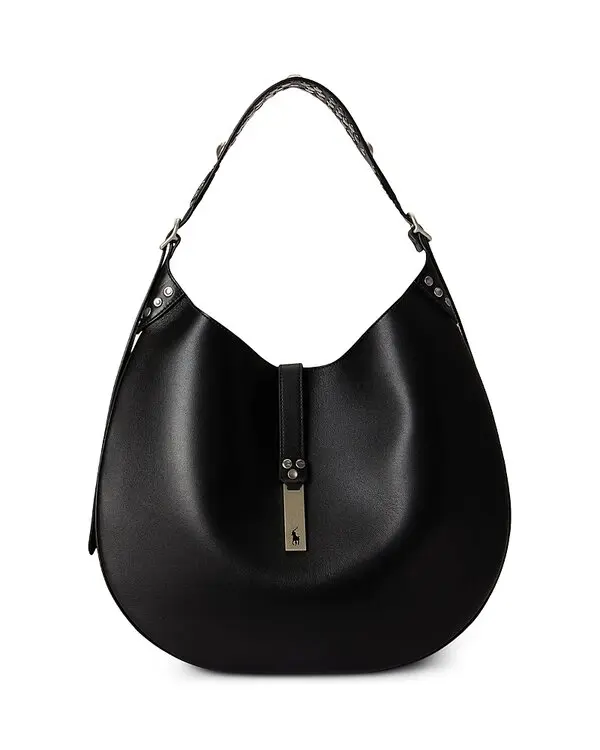 Polo Ralph Lauren Large Studded Leather Shoulder Bag - Black