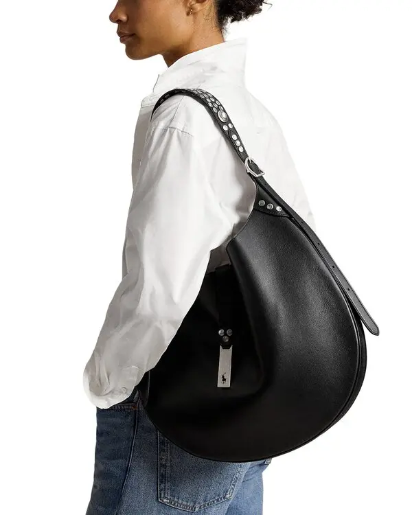 Polo Ralph Lauren Large Studded Leather Shoulder Bag