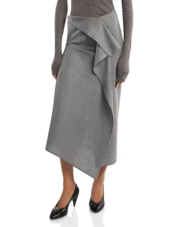 Victoria Beckham Draped Tailored Wool Skirt - Light Grey