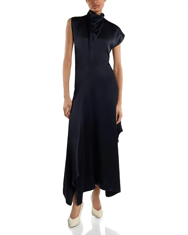 Victoria Beckham High Neck Draped Midi Dress - Midnight