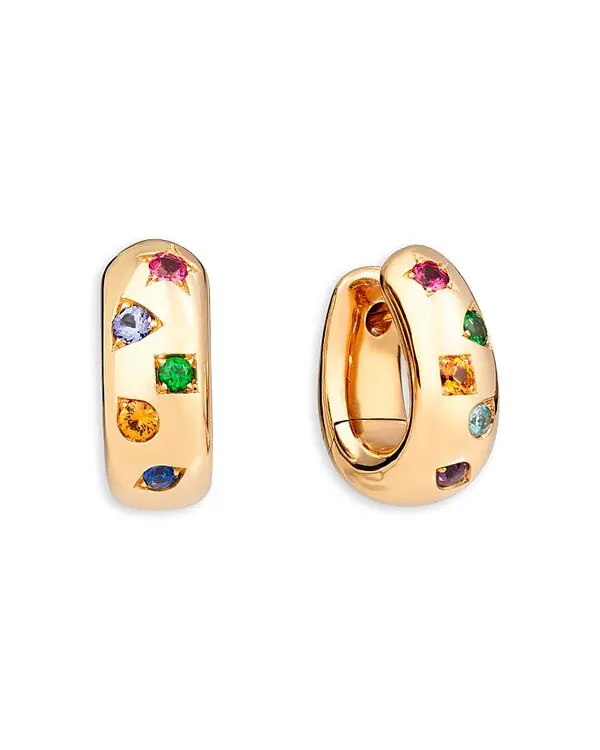 Pomellato 18k Rose Iconica Multi Gemstone Huggie Hoop Earrings - Gold
