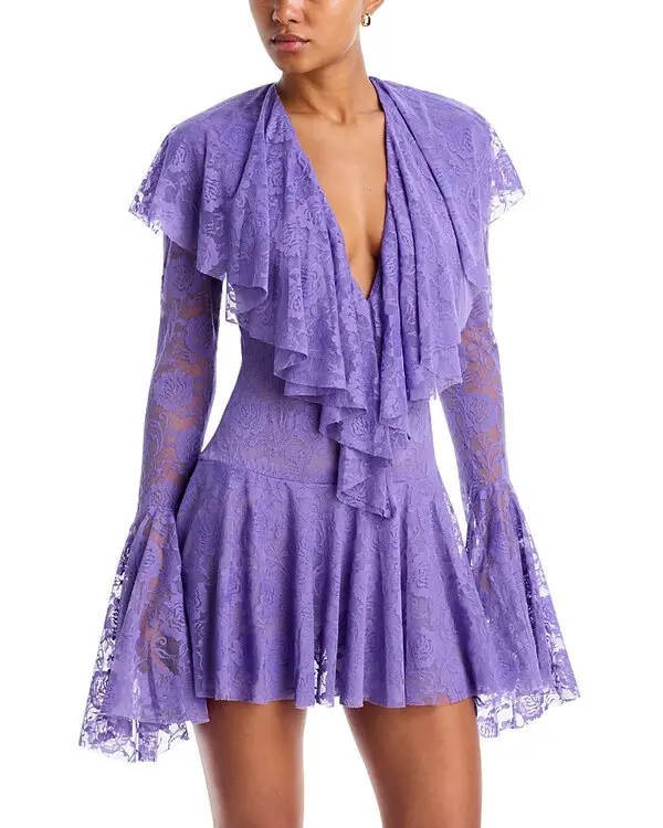 Norma Kamali Lace Ruffle Mini Dress - Lavender