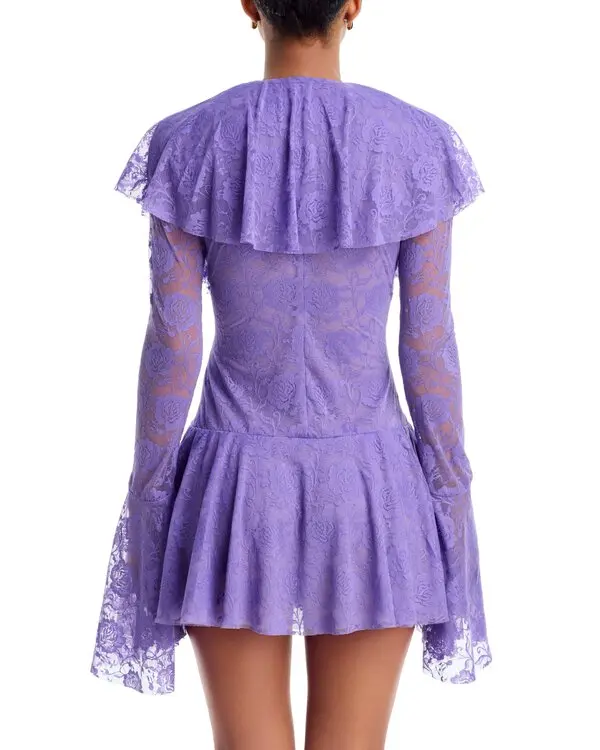 Norma Kamali Lace Long Sleeve Ruffle Mini Dress
