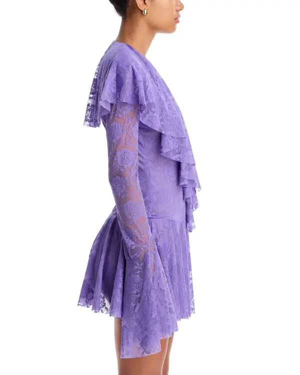 Norma Kamali Lace Long Sleeve Ruffle Mini Dress