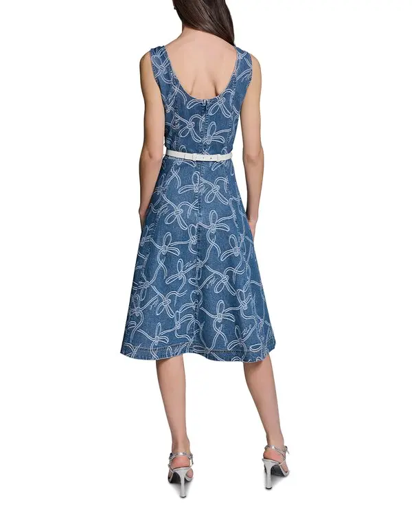 Karl Lagerfeld Paris Printed Denim Midi Dress With Belt