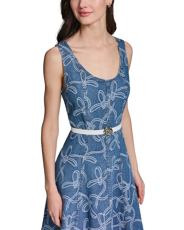 Karl Lagerfeld Paris Printed Denim Midi Dress With Belt