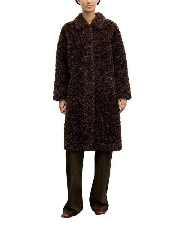 Gerard Darel Asta Long Teddy Coat - Brown