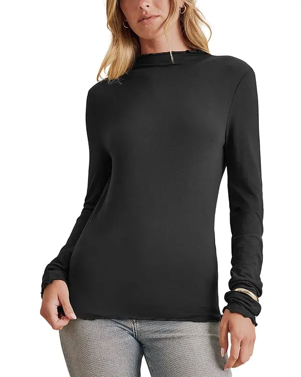 Splendid Long Sleeve Mock Neck Top - Black