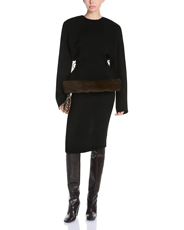 Stella McCartney Sable Faux Fur Belted Midi Dress - Black