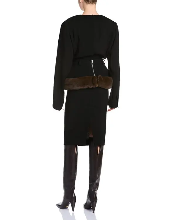 Stella McCartney Sable Faux Fur Belt Midi Dress