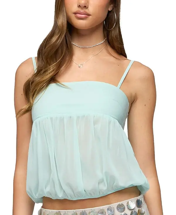 EDIKTED Helena Chiffon Bubble Top - Aqua