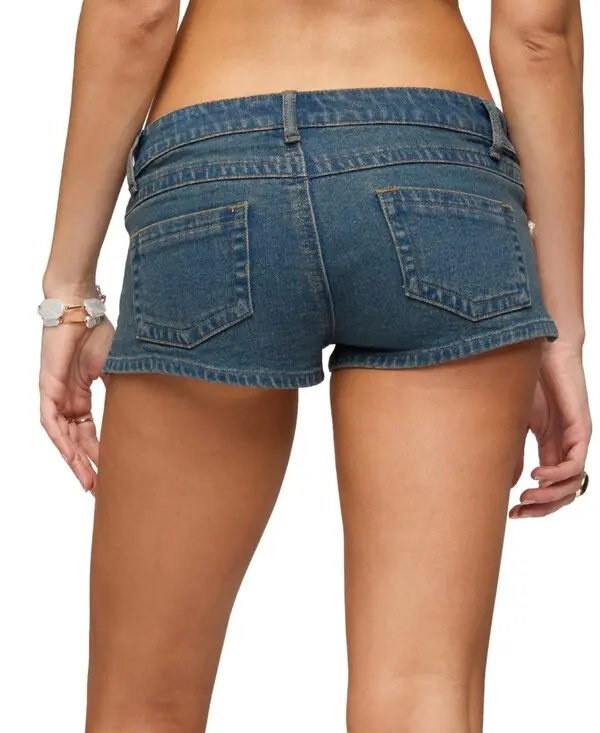 EDIKTED Zenna Low Rise Denim Micro Shorts