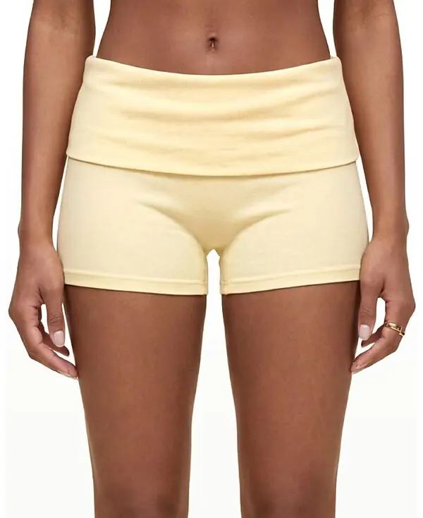 EDIKTED Audrea Ribbed Foldover Biker Shorts - Yellow