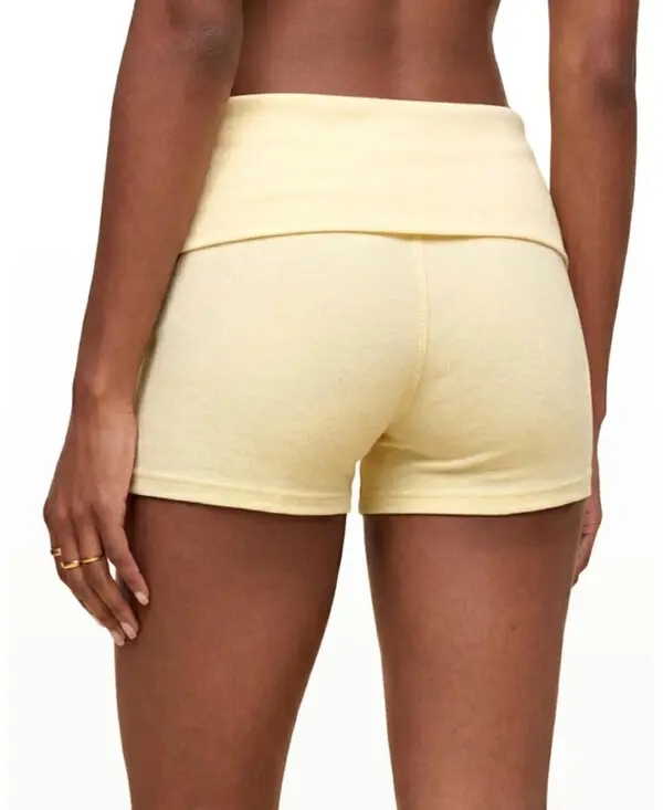 EDIKTED Audrea Ribbed Foldover Biker Shorts - Yellow