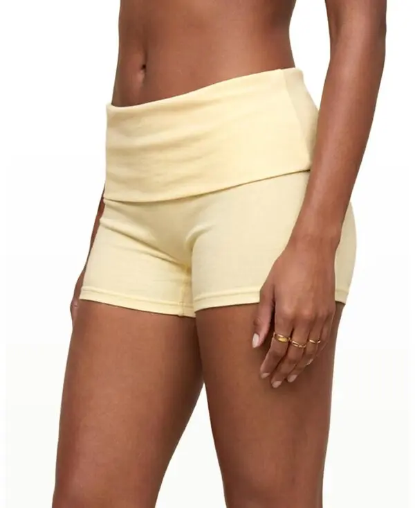 EDIKTED Audrea Ribbed Foldover Biker Shorts - Yellow