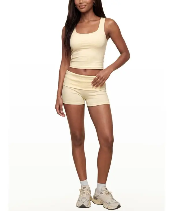 EDIKTED Audrea Ribbed Foldover Biker Shorts - Yellow