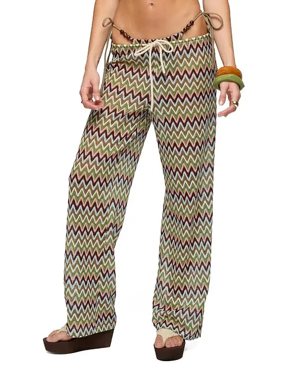 EDIKTED Mindee Zigzag Crochet Pants - Olive