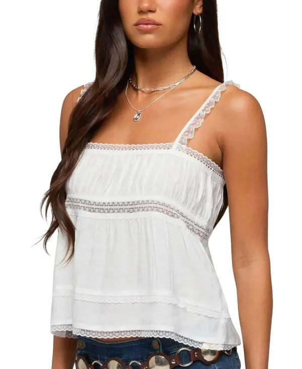 EDIKTED Mable Lacey Straight Neck Tank Top