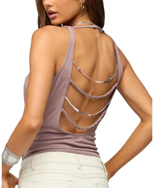 EDIKTED Back Chain Cowl Neck Top