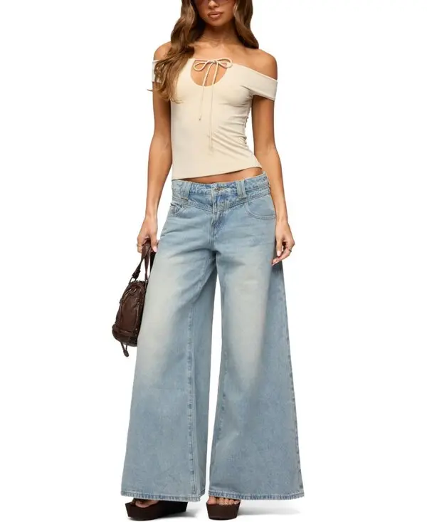 EDIKTED Kaite Off Shoulder Cutout Tie Top